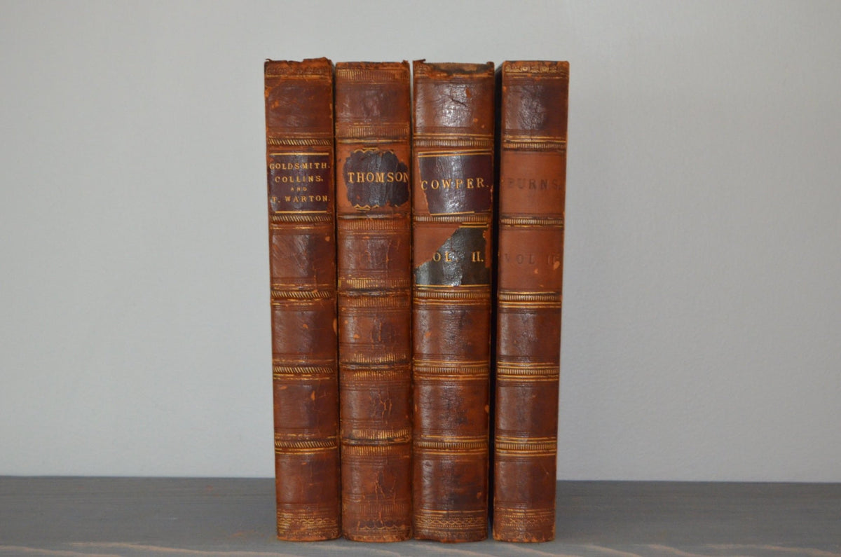 Antique Leather Bound Book Décor – 5” Brown, Maroon & Gold – Robert Bu ...