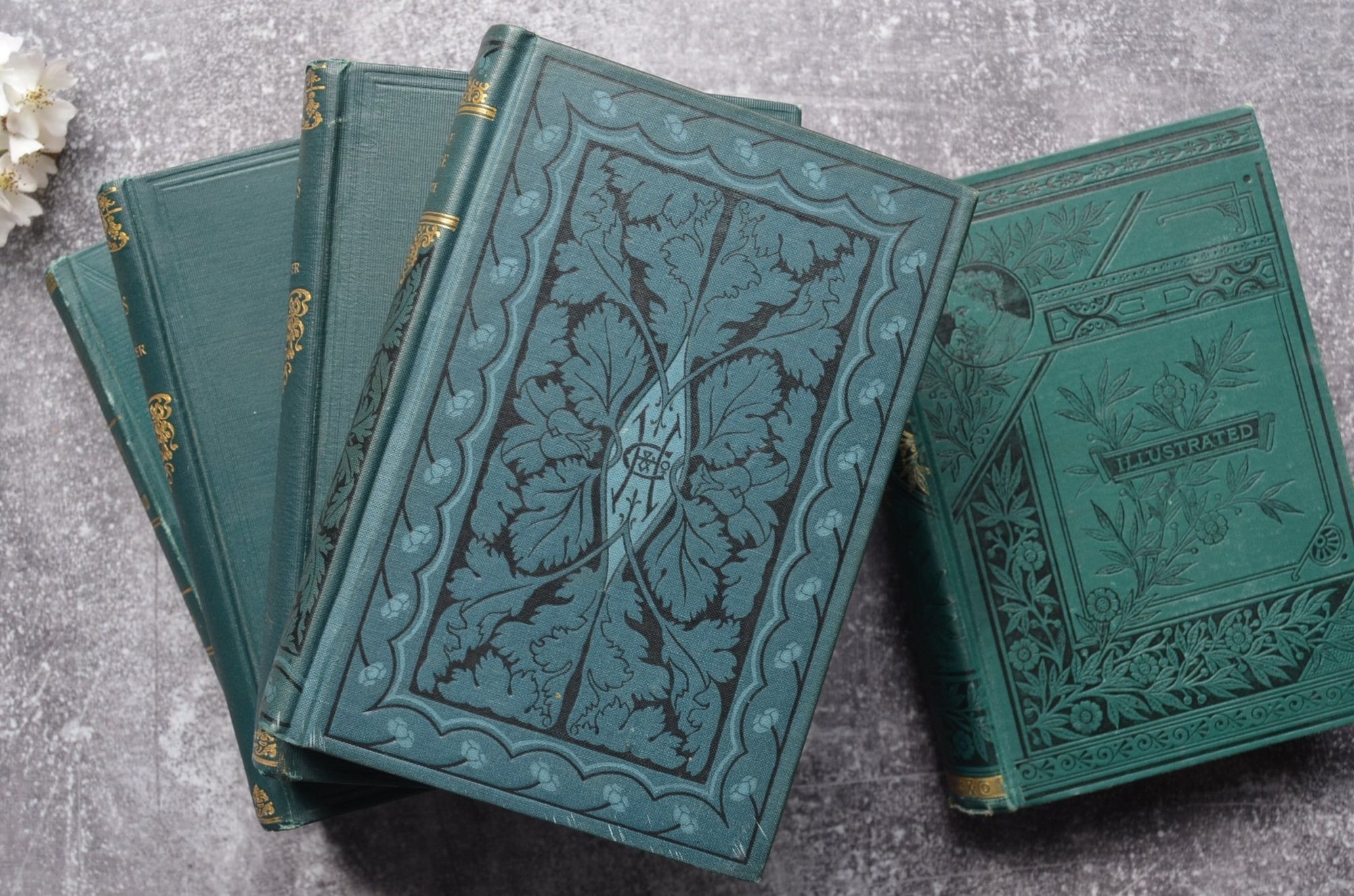 Antique Victorian Binding Set – Green & Gold – Charles Dickens, Charlo ...